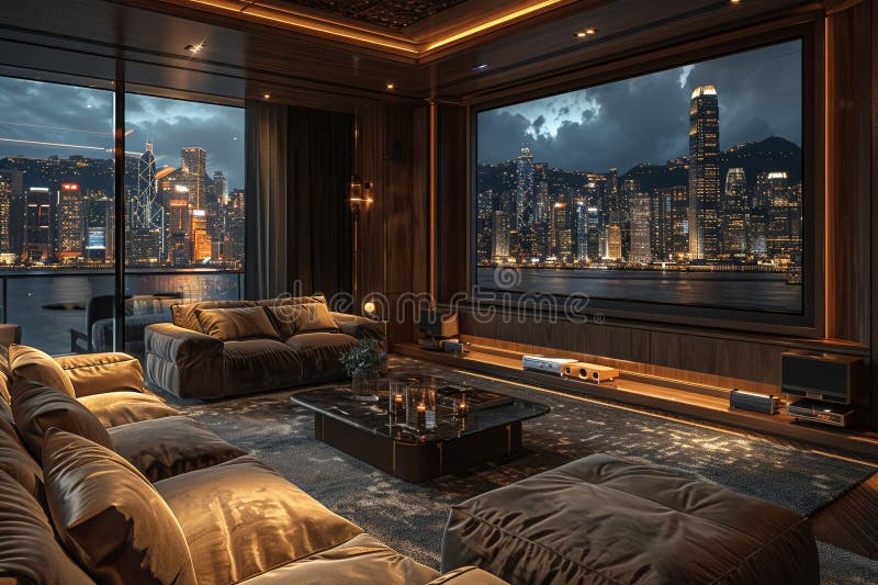 A VR Interior of a High-end Home Cinema. Stock Image - Image of speaker ...