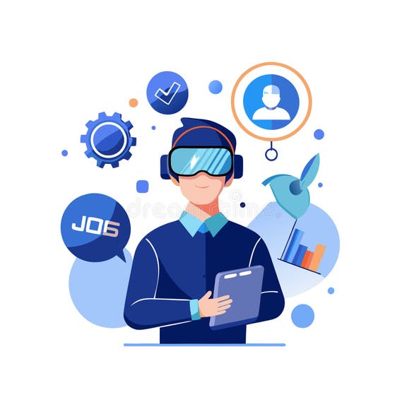 VR Job Simulation: Man with Headset Navigating the Future of Work Stock ...