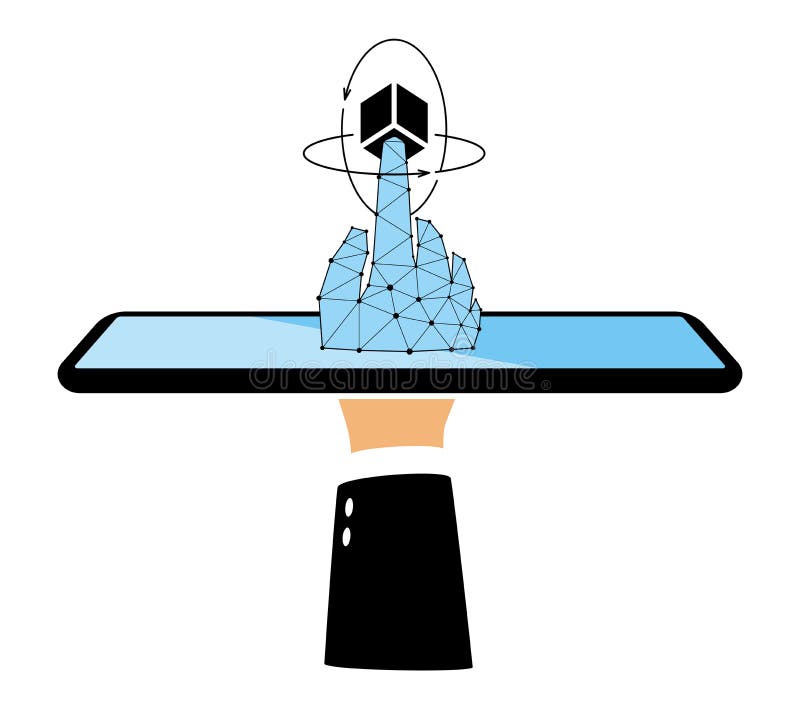 Hand Passing through the Tablet Screen and Touching the Screen Stock ...