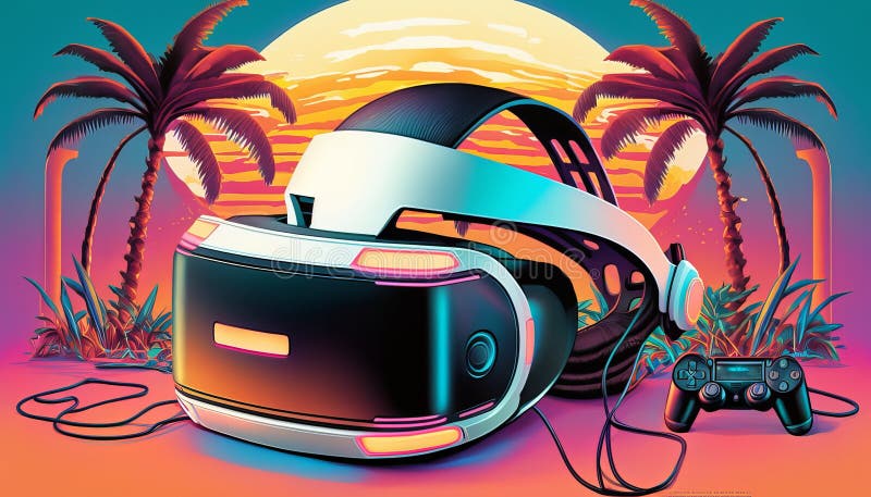 VR with Palm 90s. Modern Collage in Retro Colors for Party Design ...