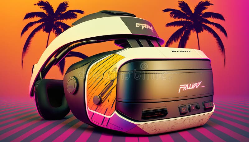 VR with Palm 90s. Modern Collage in Retro Colors for Party Design ...