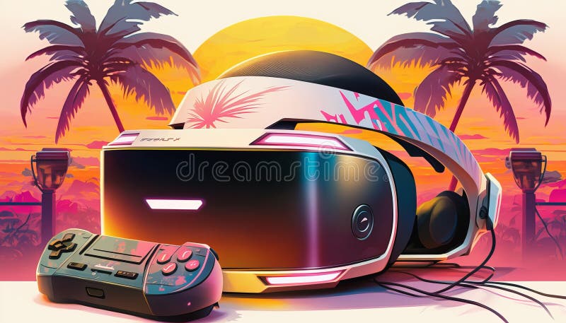 VR with Palm 90s. Modern Collage in Retro Colors for Party Design ...