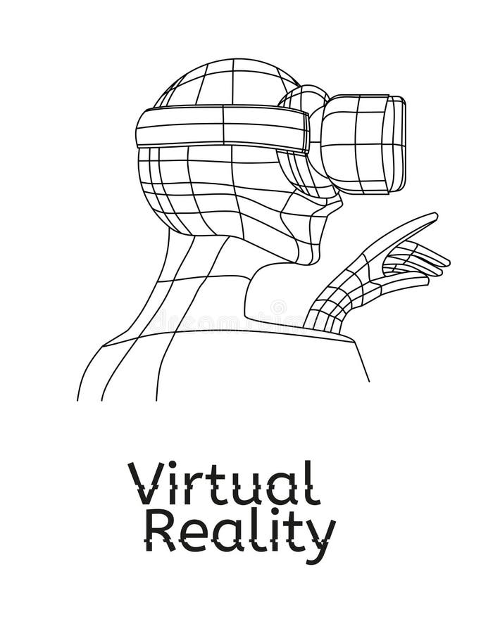 Vr Poster. Man in Virtual Reality Headset. Linear Objects and Elements ...