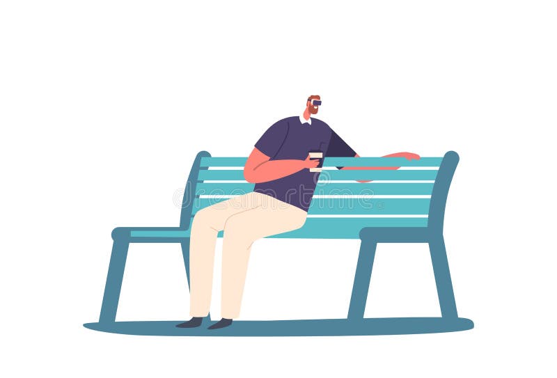 Vr Technologies Concept. Male Character in Headset Sitting on Bench ...