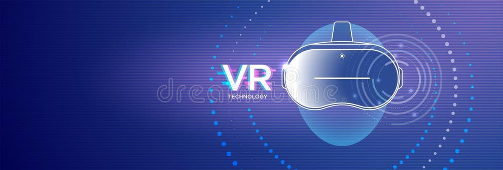 VR Technology Vector Design with Modern Headset and Abstract Circular ...