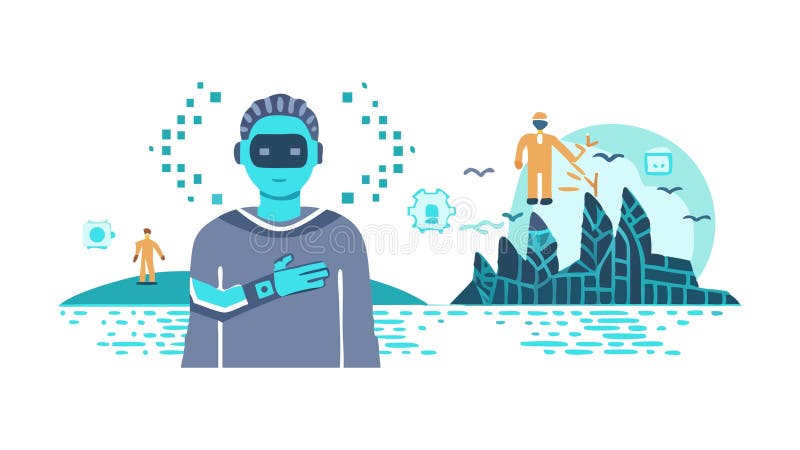 VR User in Landscape, Virtual Reality and Immersive Experiences, Vector ...