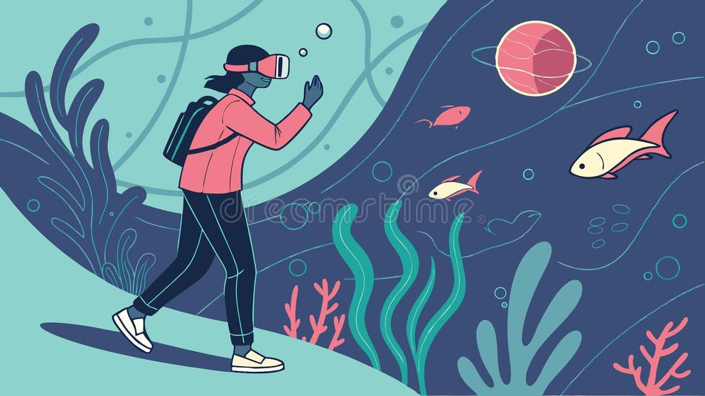 VR User in Underwater World, Virtual Reality and Immersive Digital ...