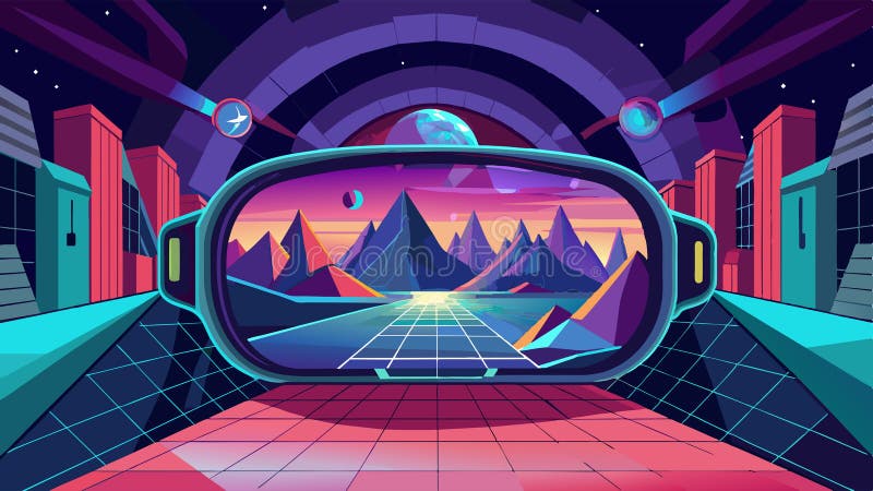 VR. View from VR Glasses. Virtual Reality Simulation. Futuristic ...