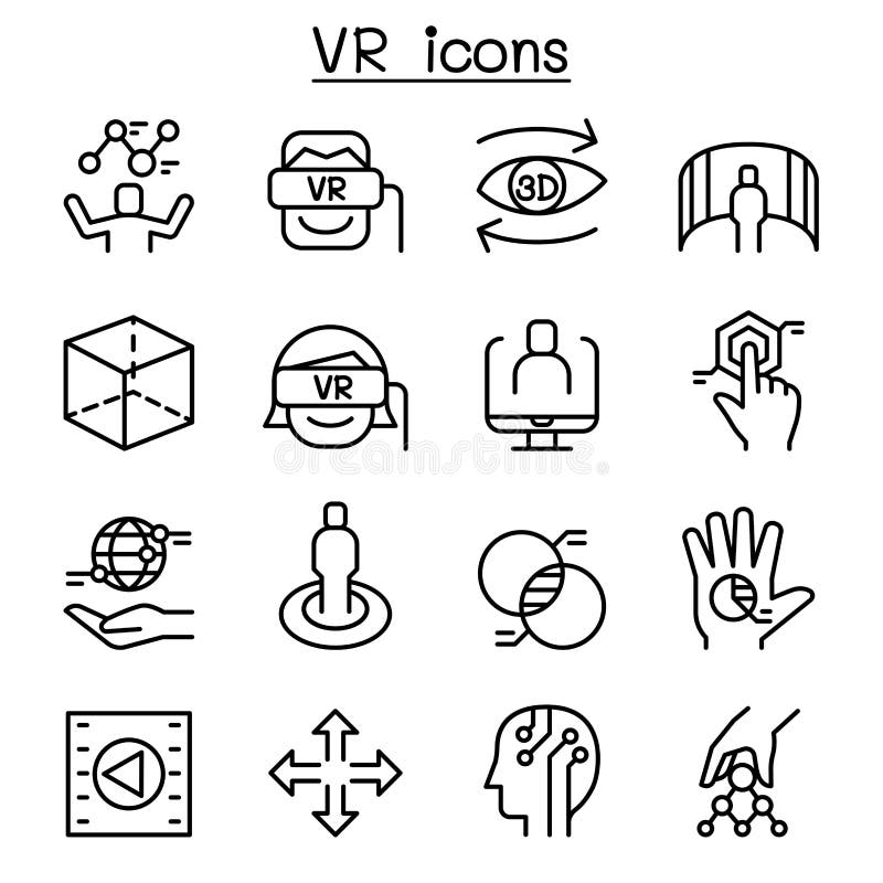 VR , Virtual Technology Icon Set in Thin Line Style Stock Vector ...