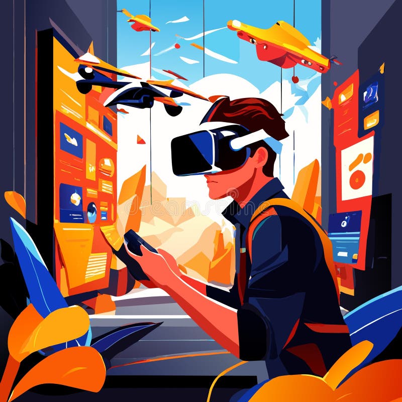 VR Wonders: Exploring Digital Dimensions Stock Illustration ...