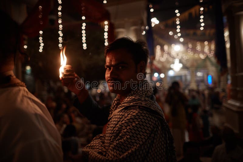 Vrindavan, 22 October 2016: a Group of People Offering Fire at T ...