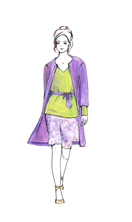 Vrouw in Zomerpak. Mode Schets Stock Illustratie - Illustration of inkt ...