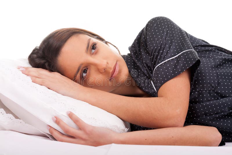 Vrouw Die in Bed Met Mijn Open Ogen Liggen Stock Foto - Image of binnen ...