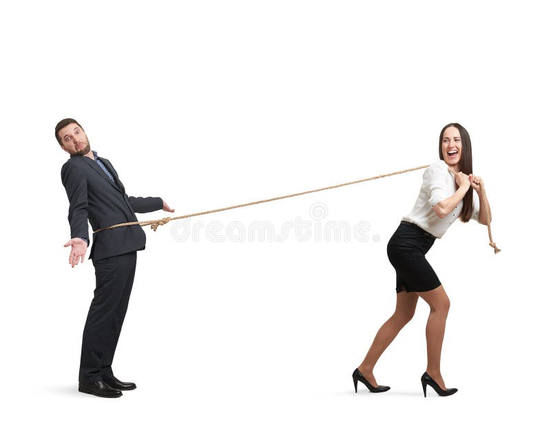 Vrouw die de mens trekken stock afbeelding. Image of draag - 52485287