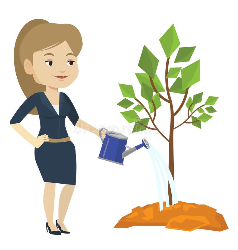 Vrouw Het Water Geven Boom Vectorillustratie Vector Illustratie ...