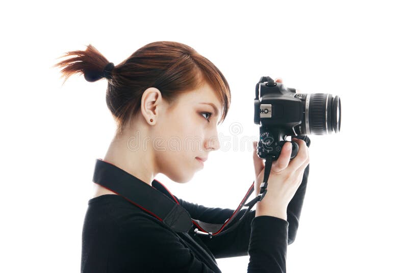 Meisje met camera stock foto. Image of camera, vrouw - 11088400