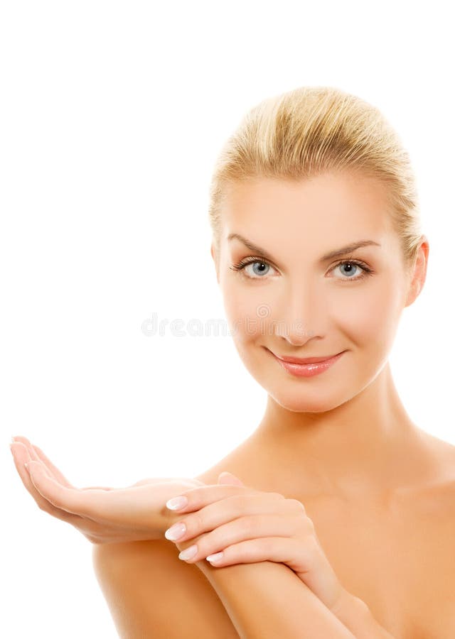 Vrouw Met Uitgestrekte Hand Stock Foto - Image of ontwerp, vingers: 7490426