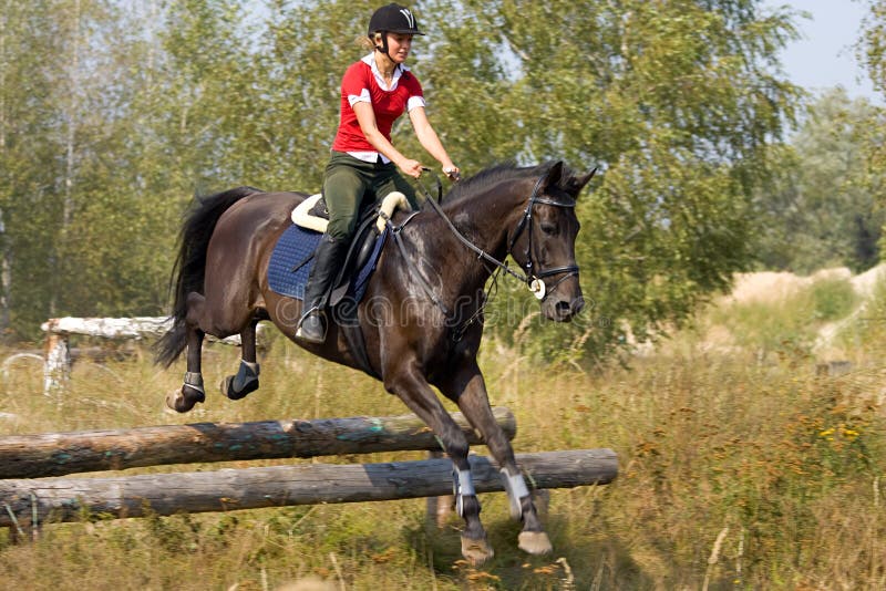 Vrouw Op Het Springen Paard Stock Afbeelding - Image of vrolijk ...