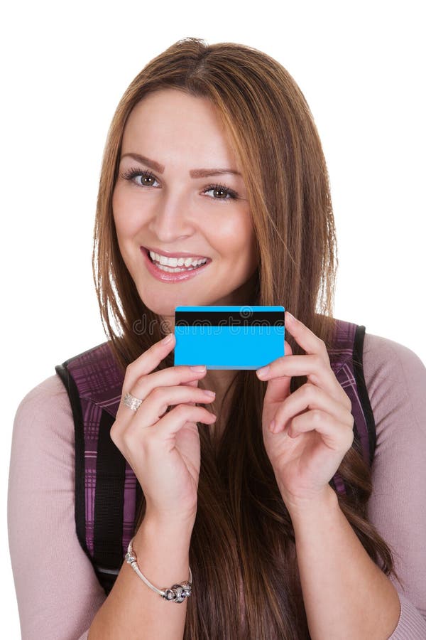 Vrouwelijke Student Holding Credit Card Stock Afbeelding - Image of ...