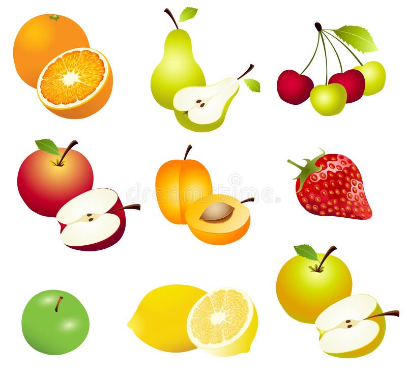 Vier Etiketten Met Bessen En Vruchten. Vector Illustratie ...