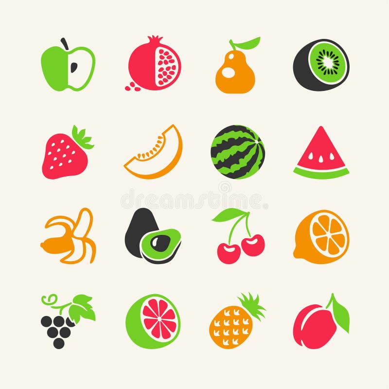 Vruchten En Bessenpictogramreeks Vector Illustratie - Illustration of ...