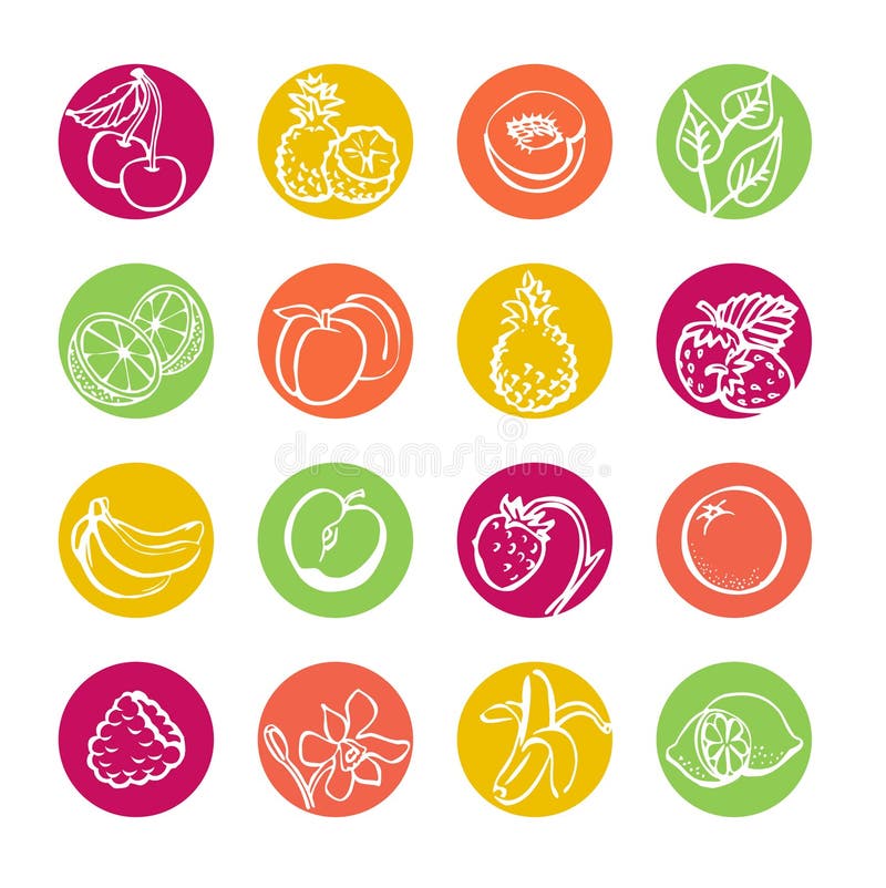 Vruchten pictogramreeks vector illustratie. Illustration of perzik ...
