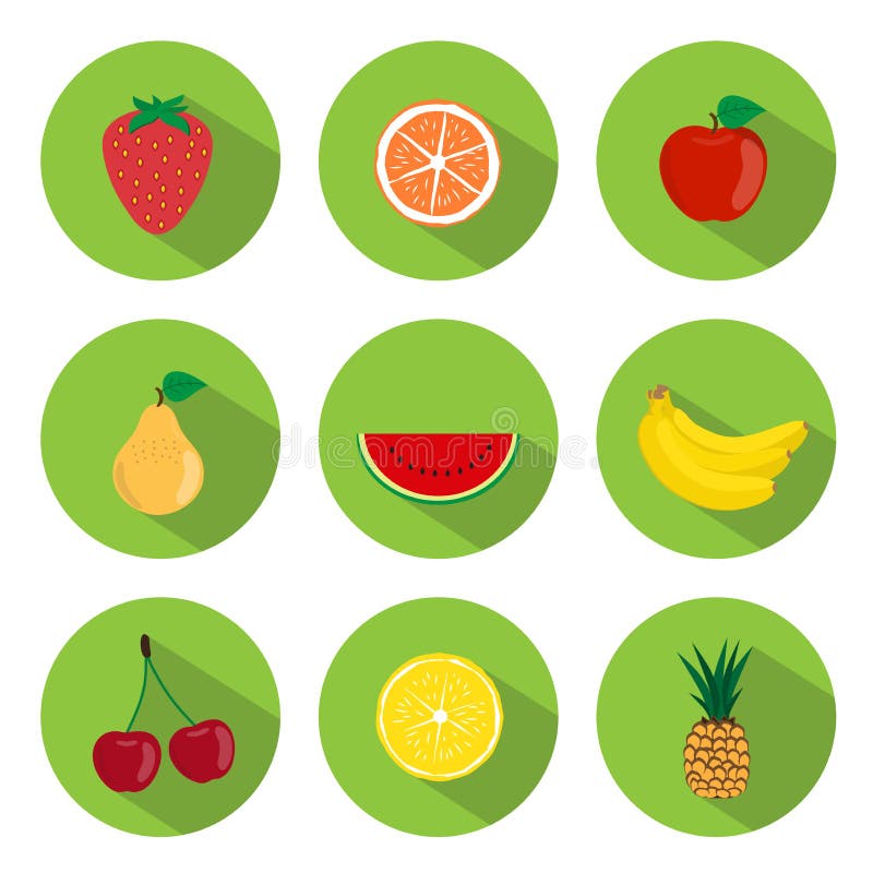 Vruchten Vlakke Pictogrammen Vector Illustratie - Illustration of ...