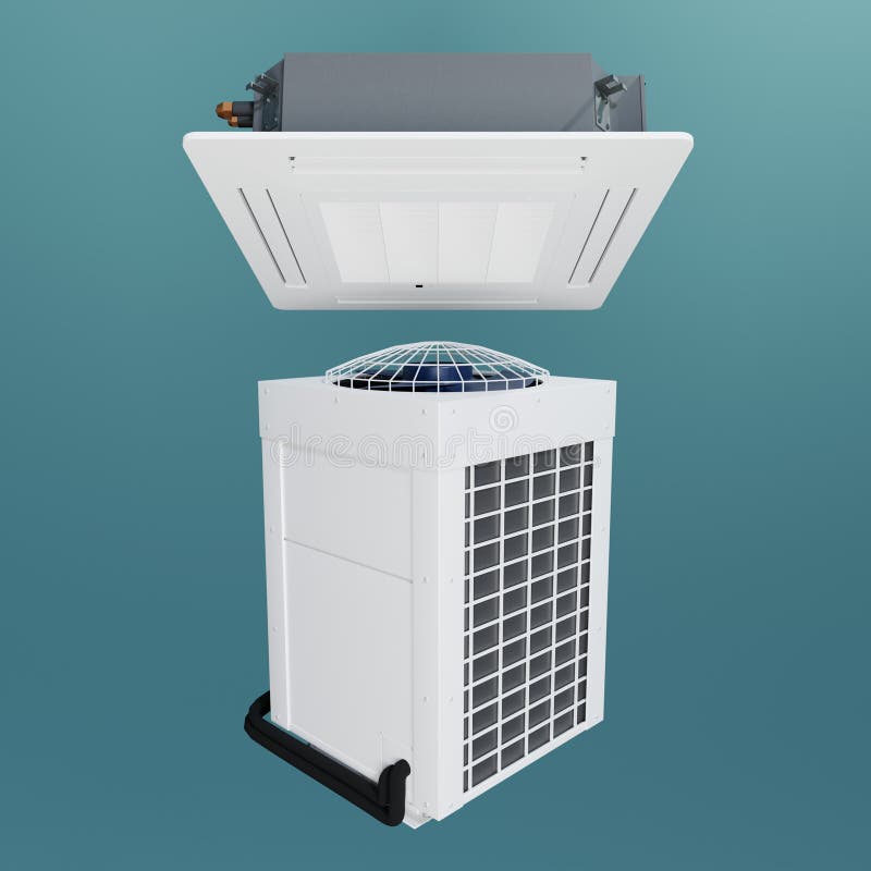 Ceiling Air Conditioner and Outdoor Vrf Unit. 3d Render Stock ...