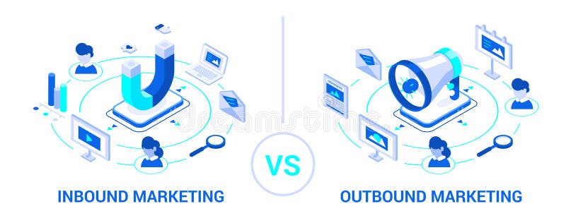 Inbound And Outbound Marketing Vector Business Illustration In I Stock ...