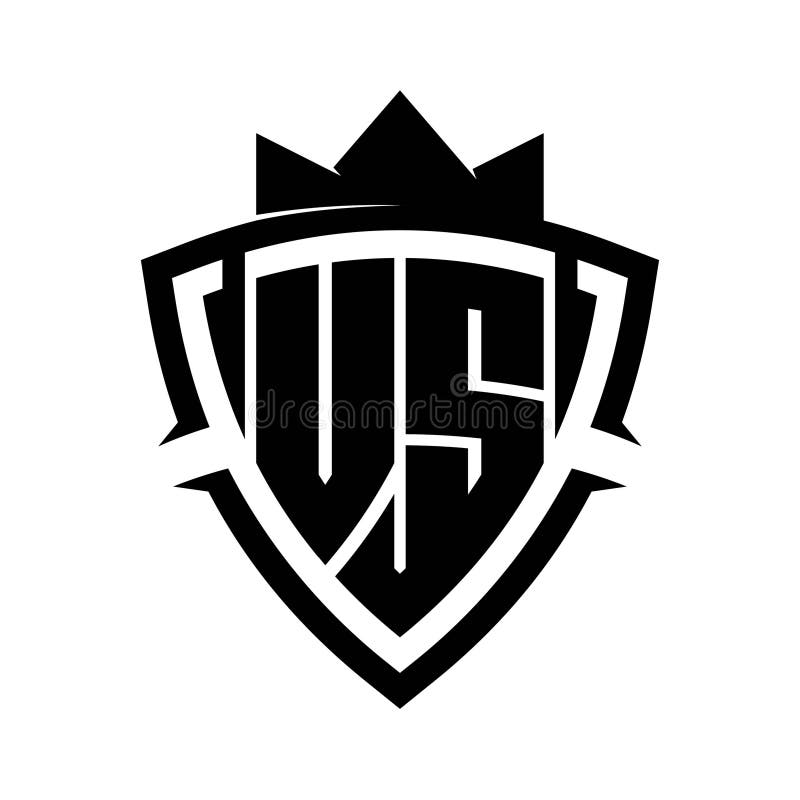 VS Letter Bold Monogram Triangle Curve Shield Shape with Crown Black ...