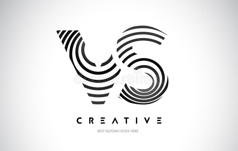 VS Lines Warp Logo Design. Letter Icon Made with Black Circular Lines ...