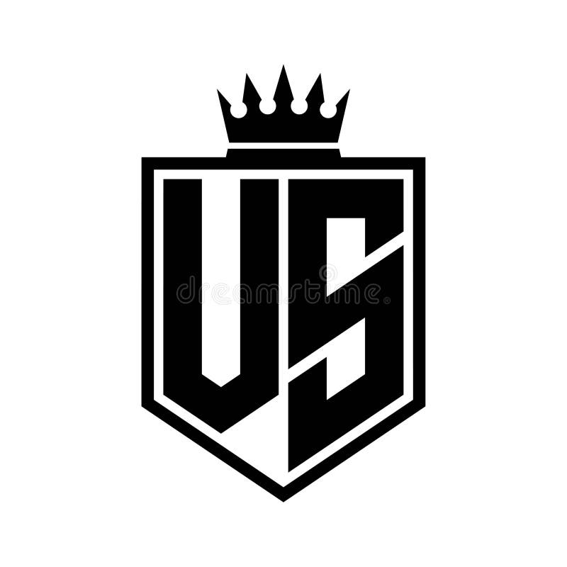 VS Logo Monogram Bold Shield Geometric Shape with Crown Outline Black ...