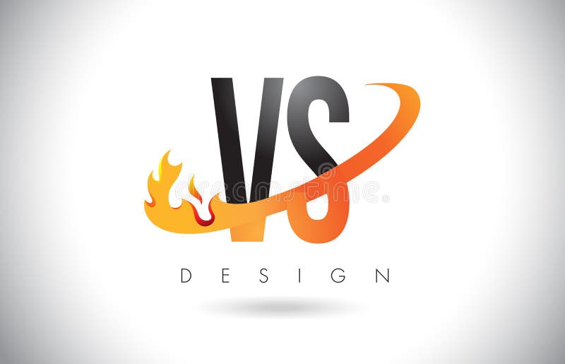 VS V S Letter Logo with Fire Flames Design and Orange Swoosh. Stock ...