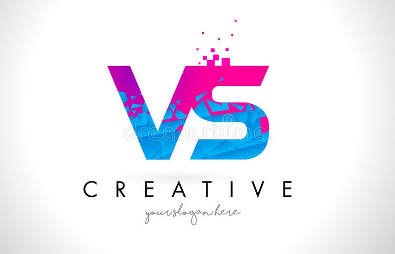 VS V S Letter Logo with Shattered Broken Blue Pink Texture Design ...