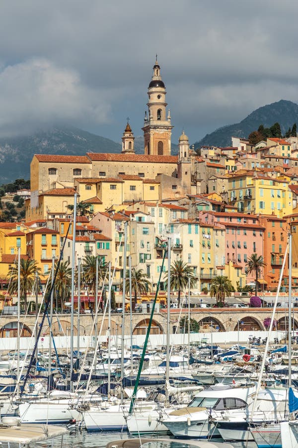 Vue De La Vieille Ville De Menton Et D'un Palmier Photo stock - Image ...
