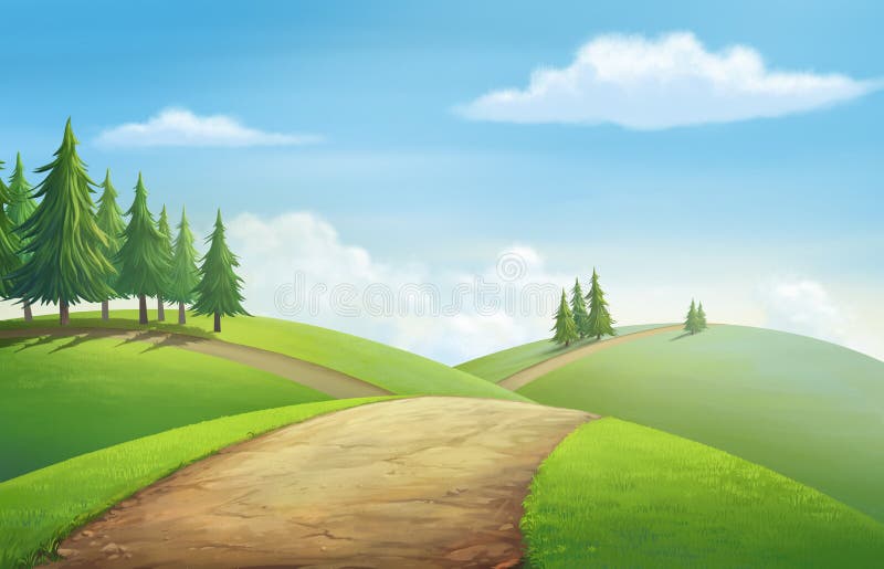 Vue pour la colline illustration stock. Illustration du arbre - 62459552