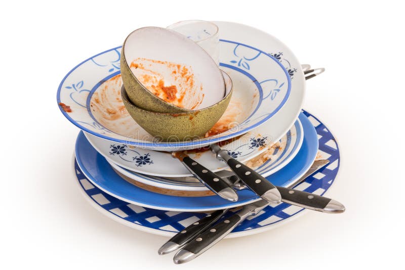 Vuile Afwas in Metalen Keukengootsteen Met Kraanwater Noodwasprogramma ...