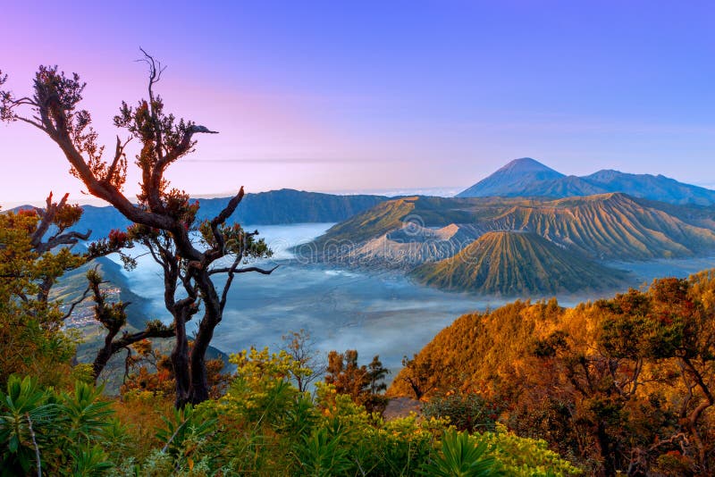 Vulkanen in Het Nationale Park Van Bromo Tengger Semeru Bij Zonsopgang ...