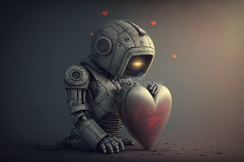 Vulnerable Sad Robot with Open Heart in Space Stock Illustration ...