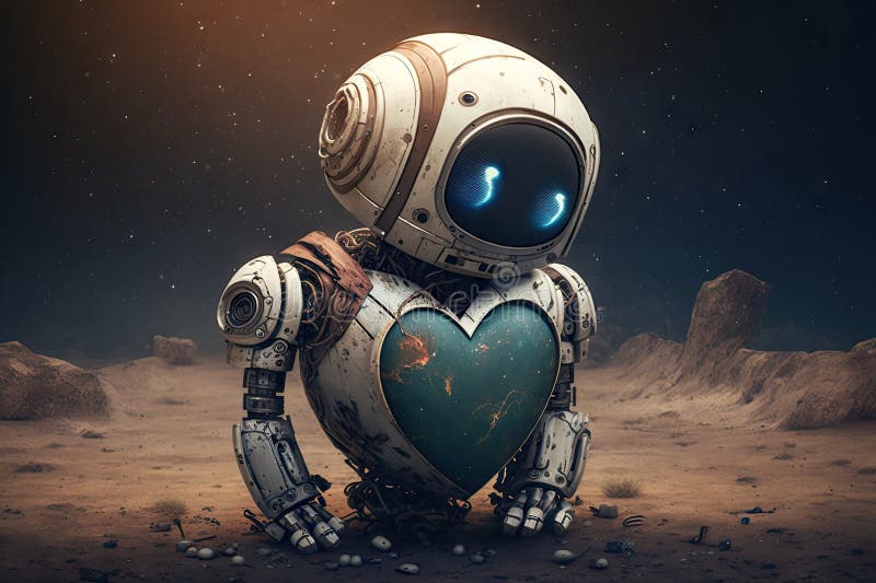 Vulnerable Sad Robot with Open Heart in Space Stock Illustration ...
