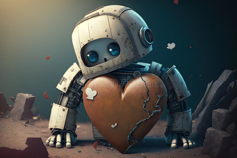 Vulnerable Sad Robot with Open Heart in Space Stock Photo - Image of ...