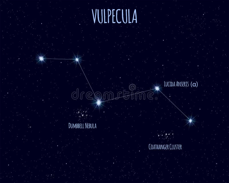 Vulpecula Constellation, Vector Illustration with the Names of Basic ...