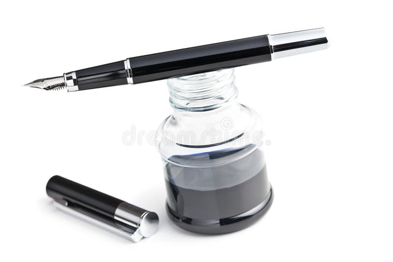Inktpot met Vulpen stock foto. Afbeelding bestaande uit inkt - 39056378