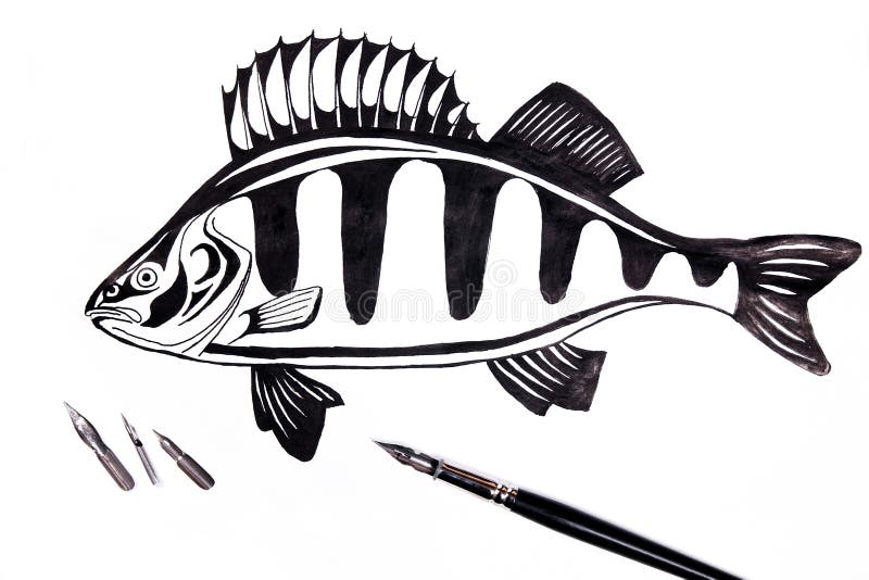Vulpen Met De Vissen Van De Inkttekening Stock Illustratie ...