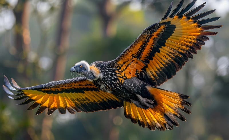 Vulture Flying in the Forest. an African White Back Vulture in Flight ...