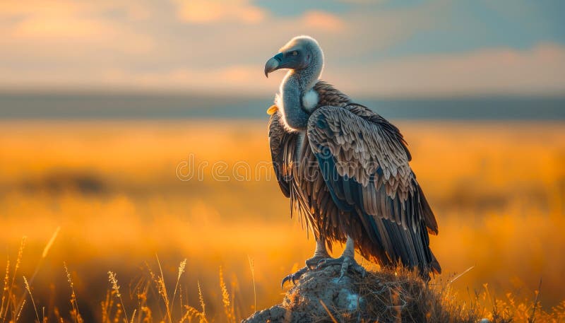 Vulture Perched on Rock in Field Stock Photo - Image of gyps, fauna ...