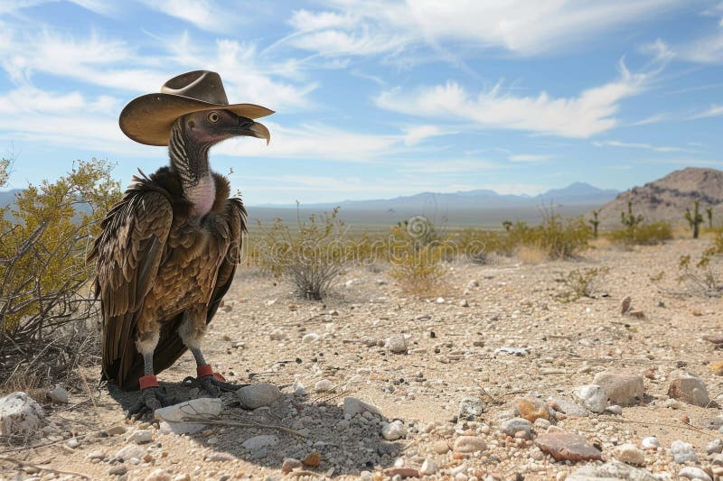 A Vulture Wearing a Cowboy Hat in the Desert Stock Image - Image of ...