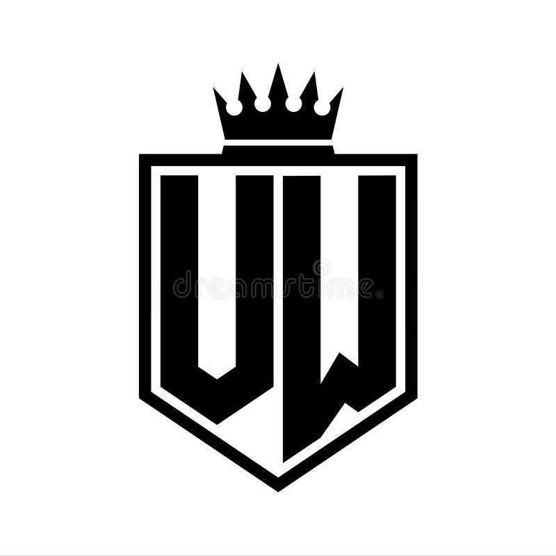 VW Logo Monogram Bold Shield Geometric Shape with Crown Outline Black ...