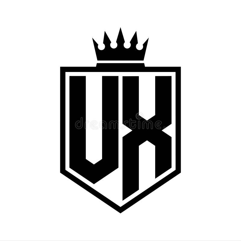 VX Logo Monogram Bold Shield Geometric Shape with Crown Outline Black ...
