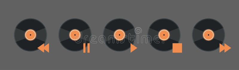 Vynil Disk Music Player Volume Icon Set Audio Listening App Interface ...